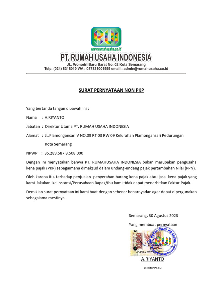 Surat Pernyataan Non PKP-2 | PDF