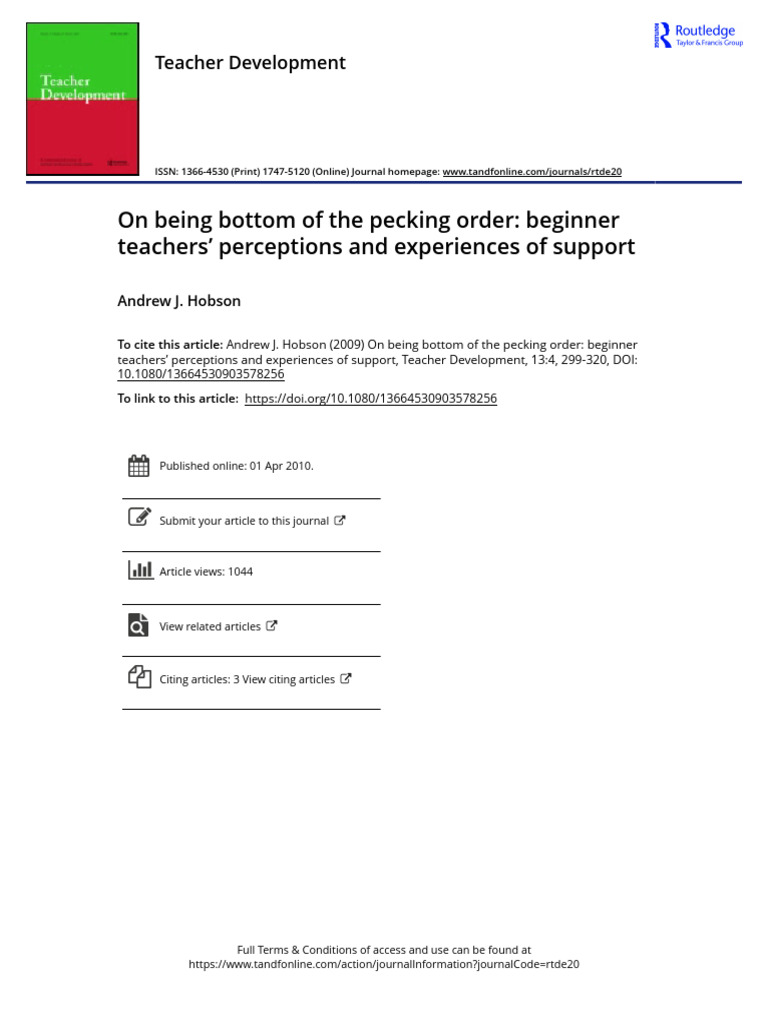 On Being Bottom of The Pecking Order Beginner Teachers Perceptions and ...