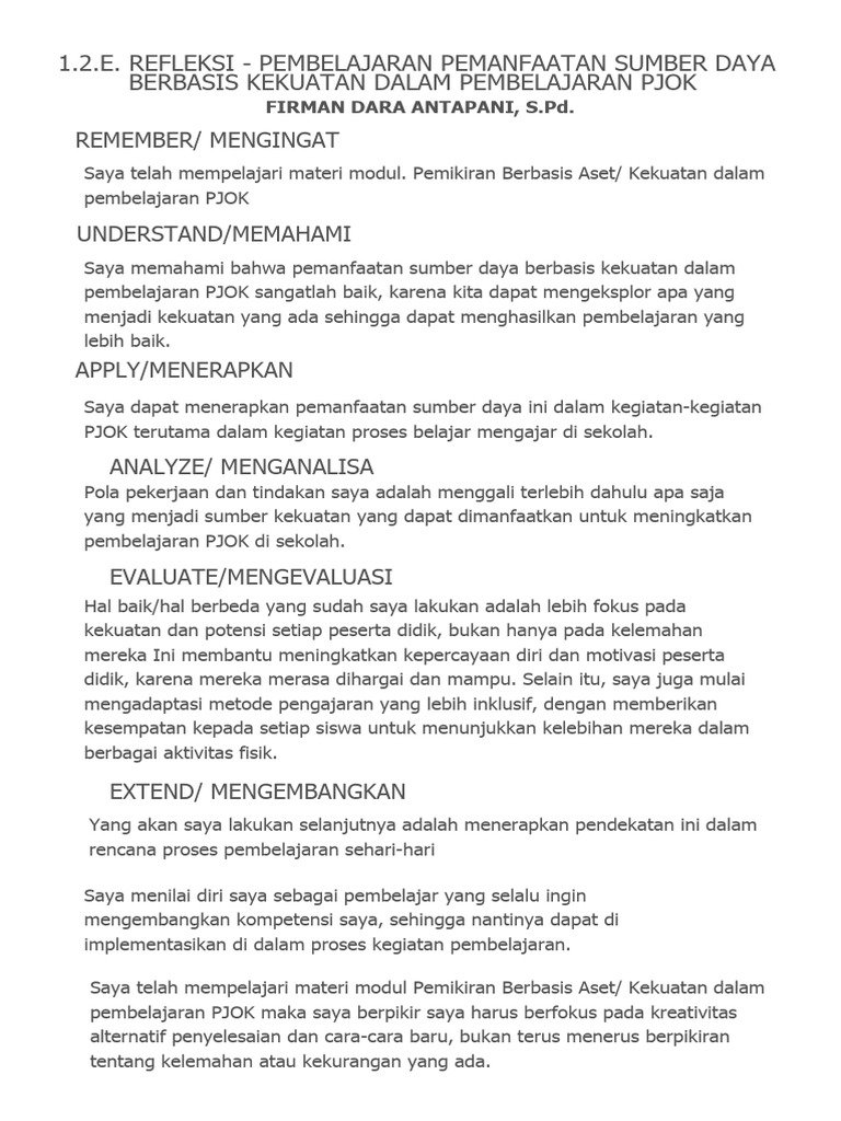 Pemanfaatan Sumber Daya dalam PJOK | PDF