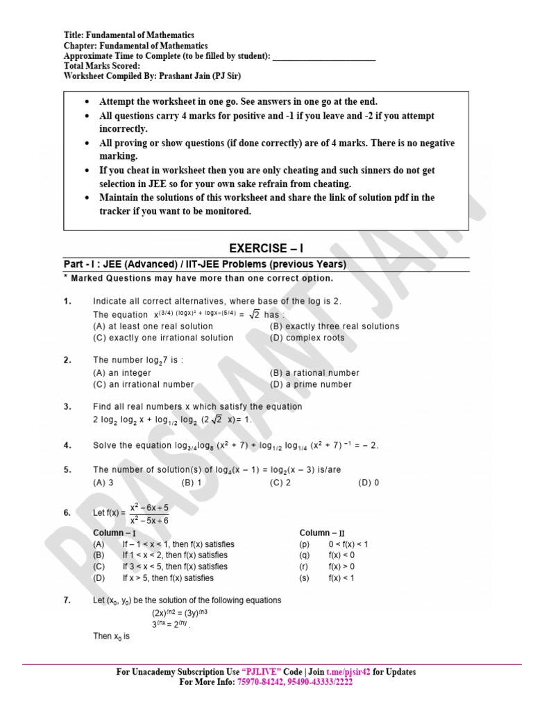 Worksheet-6 Fundamentals of Mathematics | PDF