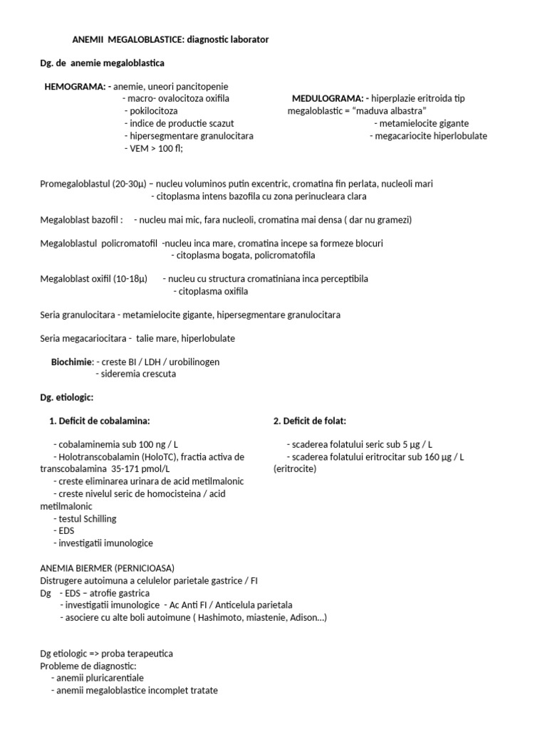 ANEMII MEGALOBLASTICE Rezumat | PDF