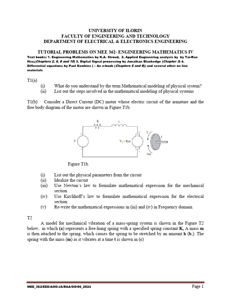 Engineering Mathematics IV Tutorial Problems | PDF | Applied Mathematics