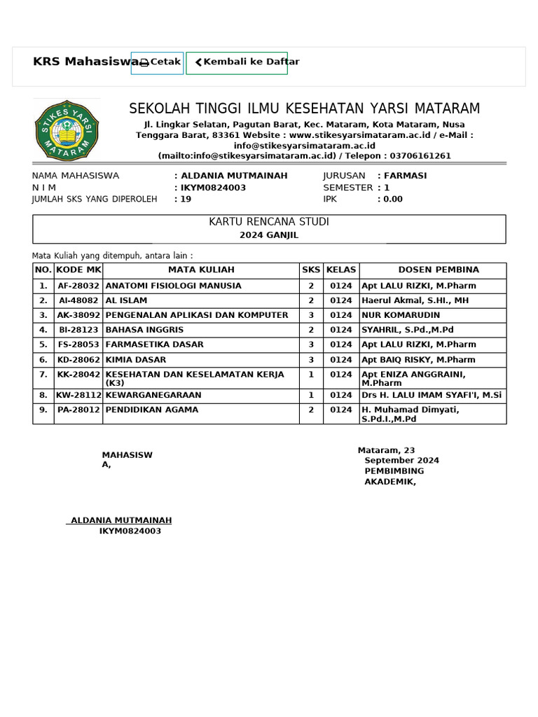 KRS Mahasiswa Stikes | PDF