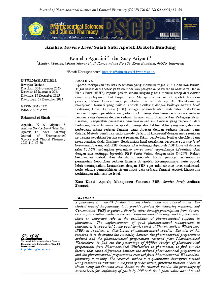 Analisis Service Level Salah Satu Apotek Di Kota B | PDF