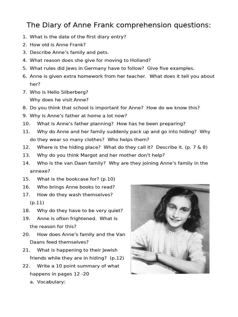 Anne Frank Comprehension Questions | PDF