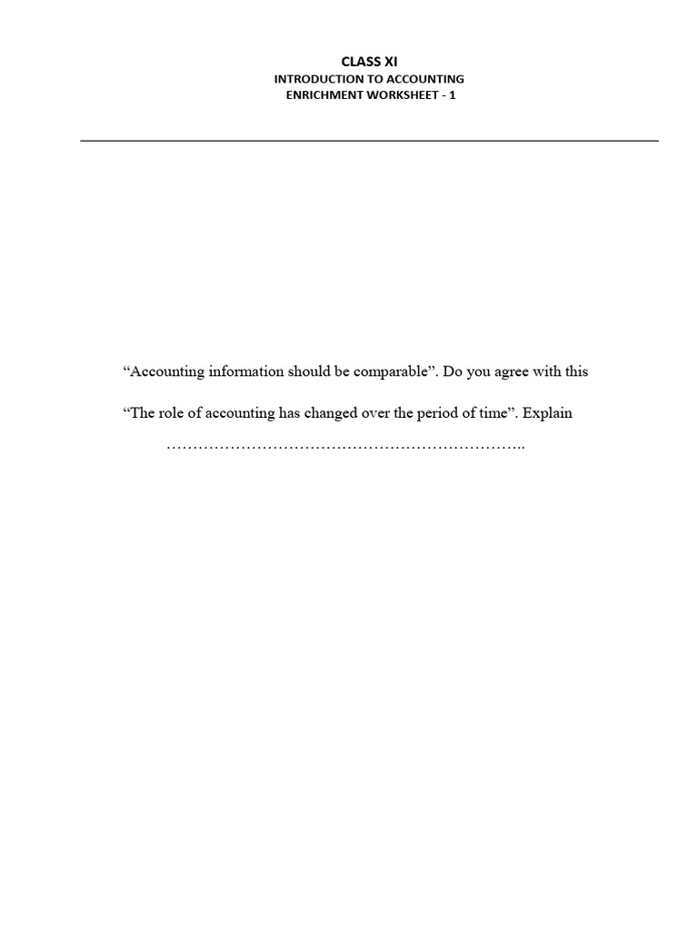 CBSE Class 11 Accountancy Worksheet - Introduction To Accounting ...