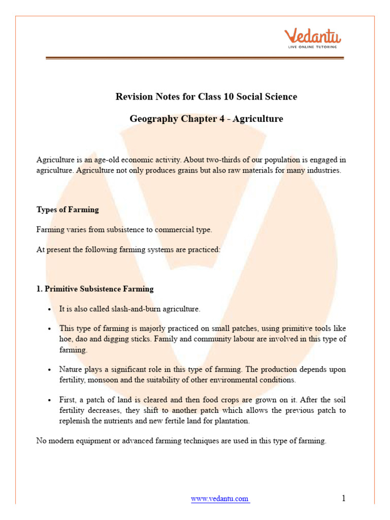 Agriculture Class 10 Notes CBSE Geography Chapter 4 | PDF | Agriculture ...