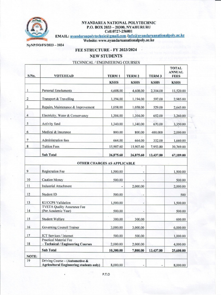 NEW Students Fee Structure 2 | PDF