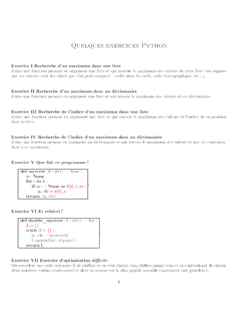 Exercices Python 1 | PDF