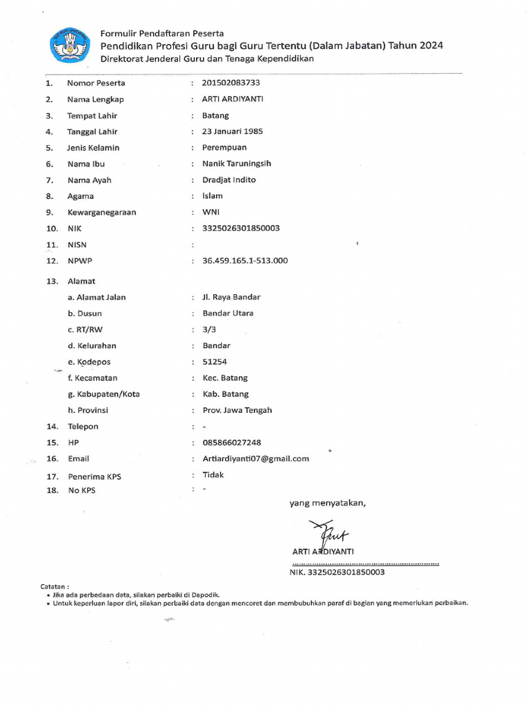 Formulir Pendaftaran Pdf
