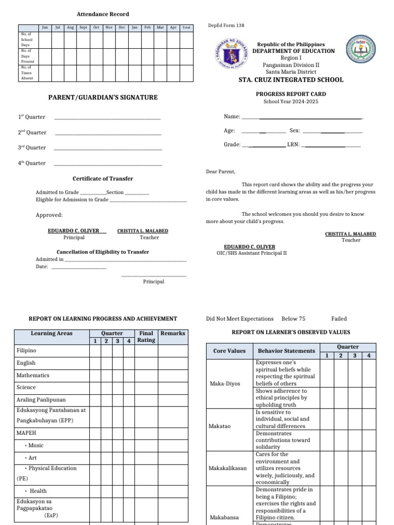Form 138-REPORT CARD Gr 4-6 | PDF