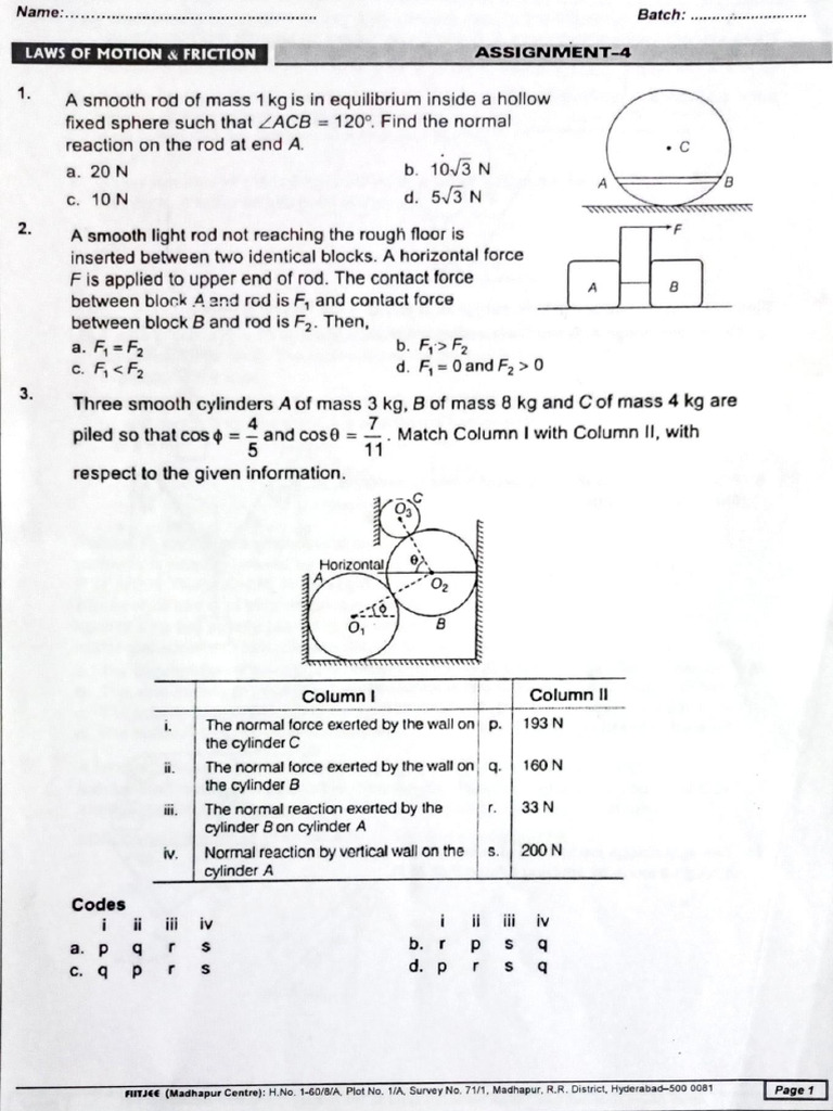 Laws of Motion +friction Assignment | PDF