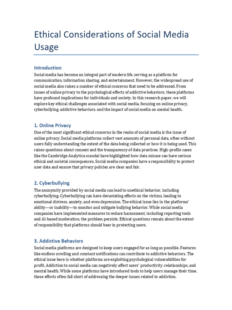 Ethical Considerations of Social Media Usage | PDF