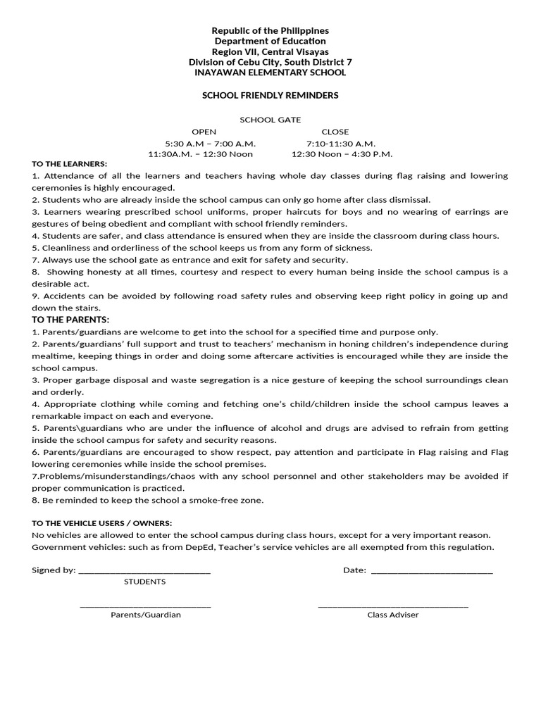 School Friendly Reminders and Teachers Commitment Edited | PDF