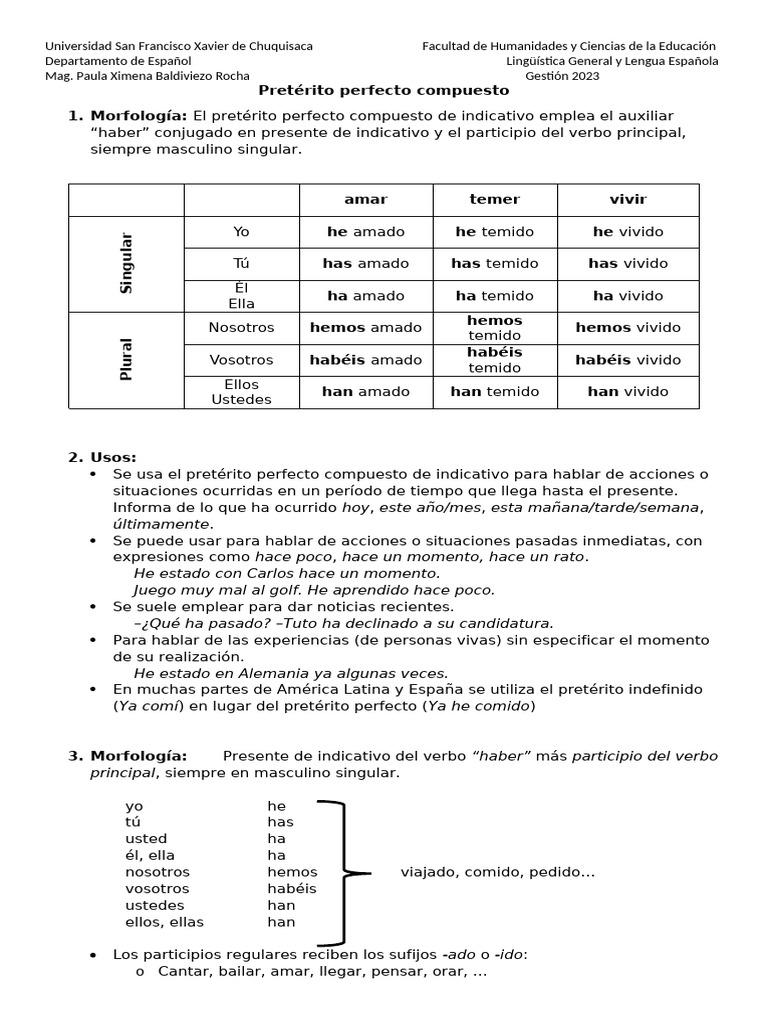 Pretérito Perfecto Compuesto | PDF