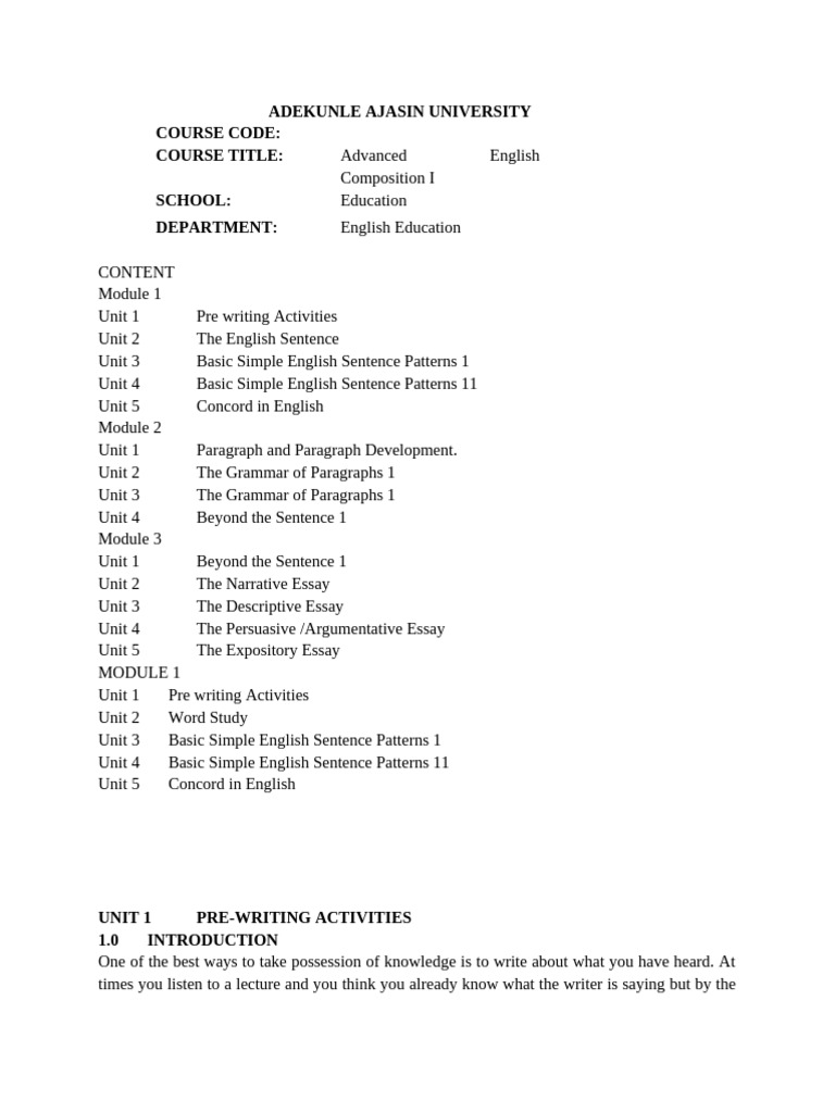 Advanced English Composition I | PDF