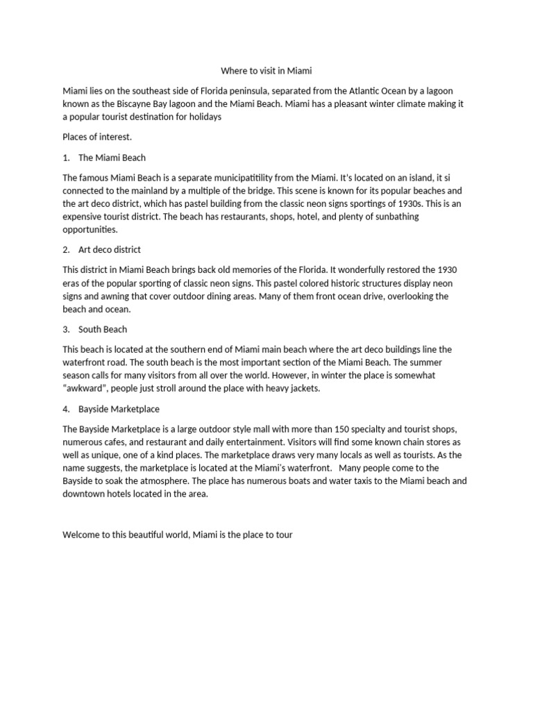 Where To Visit in Miami | PDF