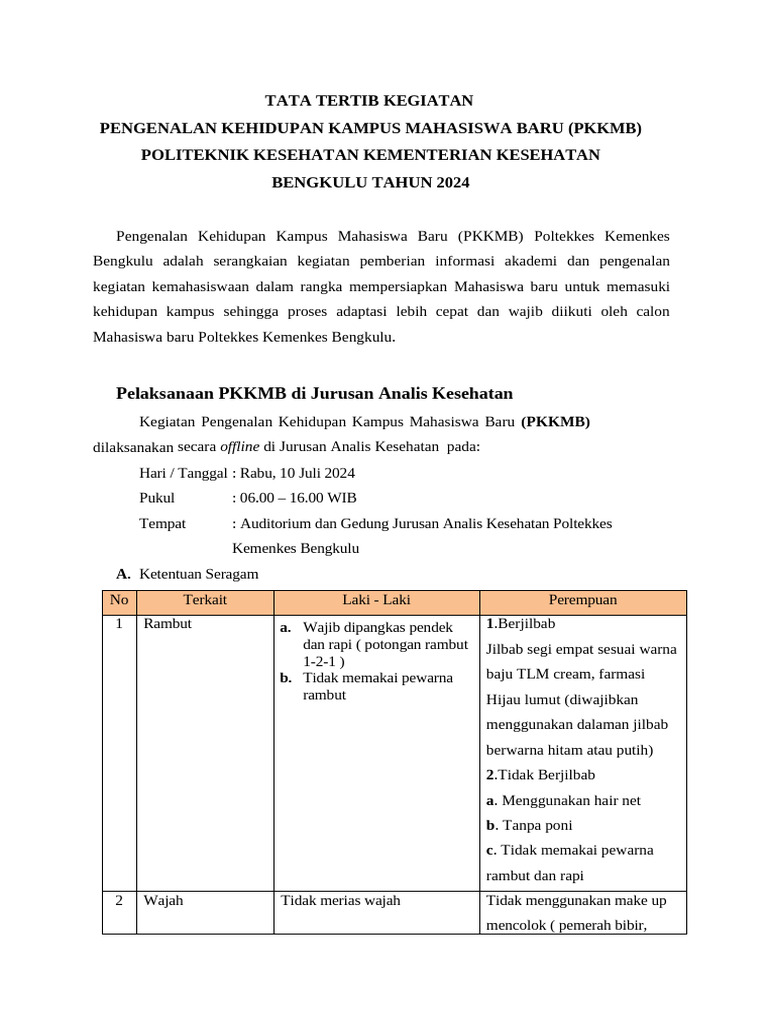 Tatib Kegiatan PKKMB 2024 | PDF