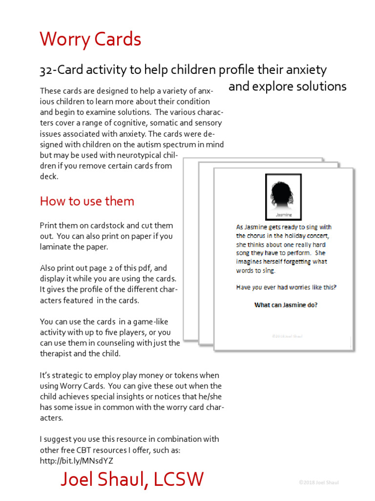 Worry Cards Activity To Explore Anxiety | PDF