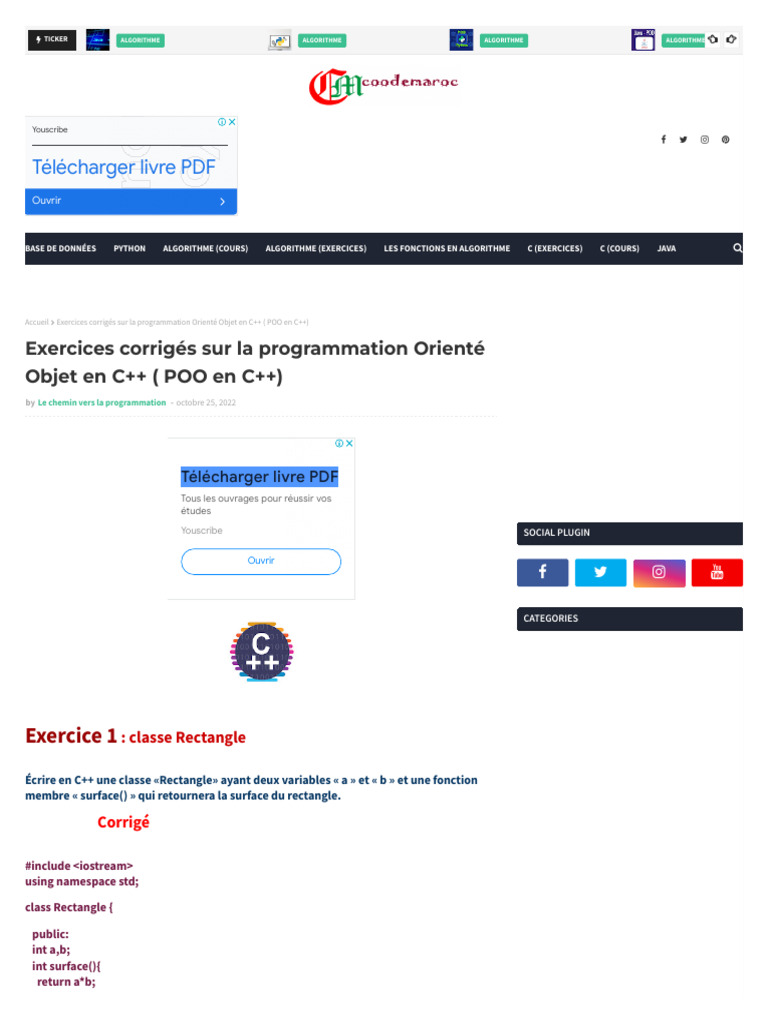Exercices Corrigés Sur La Programmation Orienté Objet en C++ (POO en ...