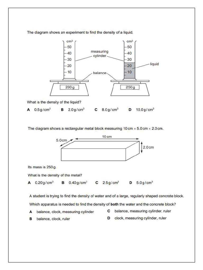 Volume and Density Work Sheet | PDF