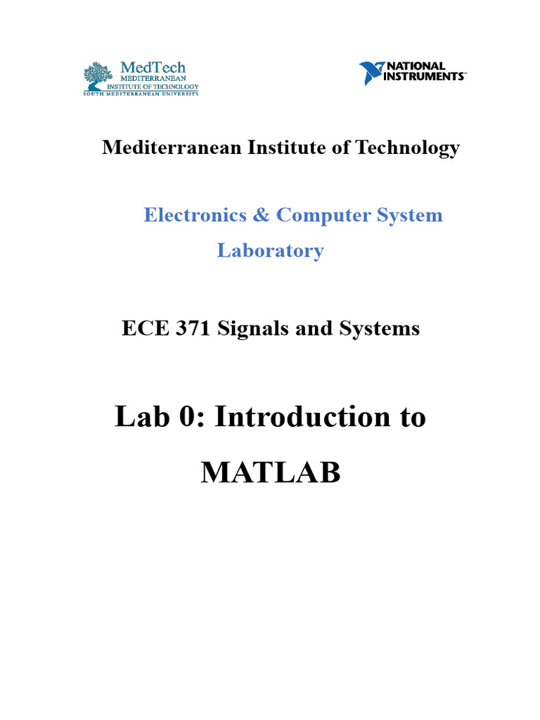 Lab 0 - Intro To MATLAB | PDF