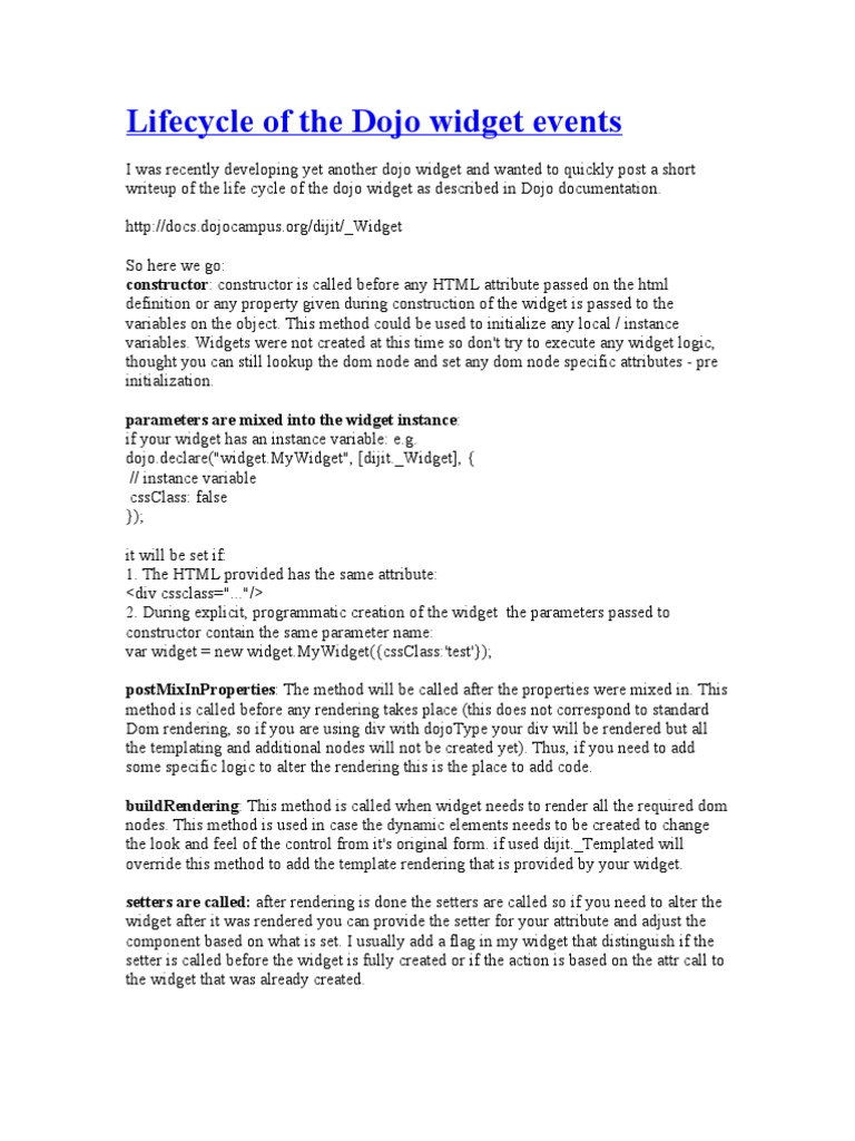 Dojo Widget Event Lifecycle Explained | PDF | Document Object Model ...
