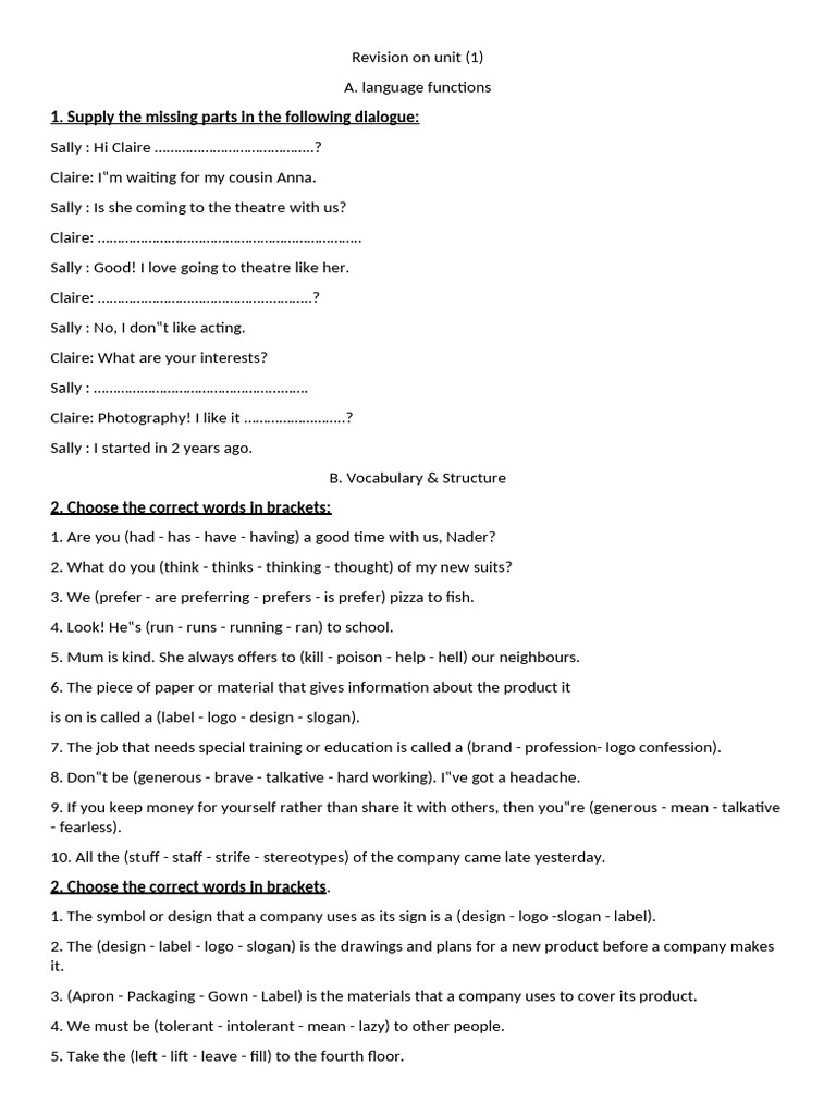 Aim High 2 Unit1 Revision | PDF