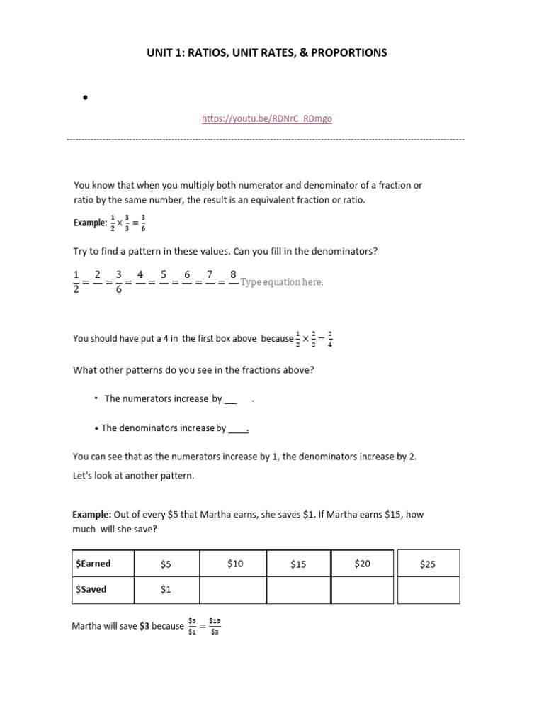 UNIT 1 - Ratios, Unit Rates, Proportions | PDF