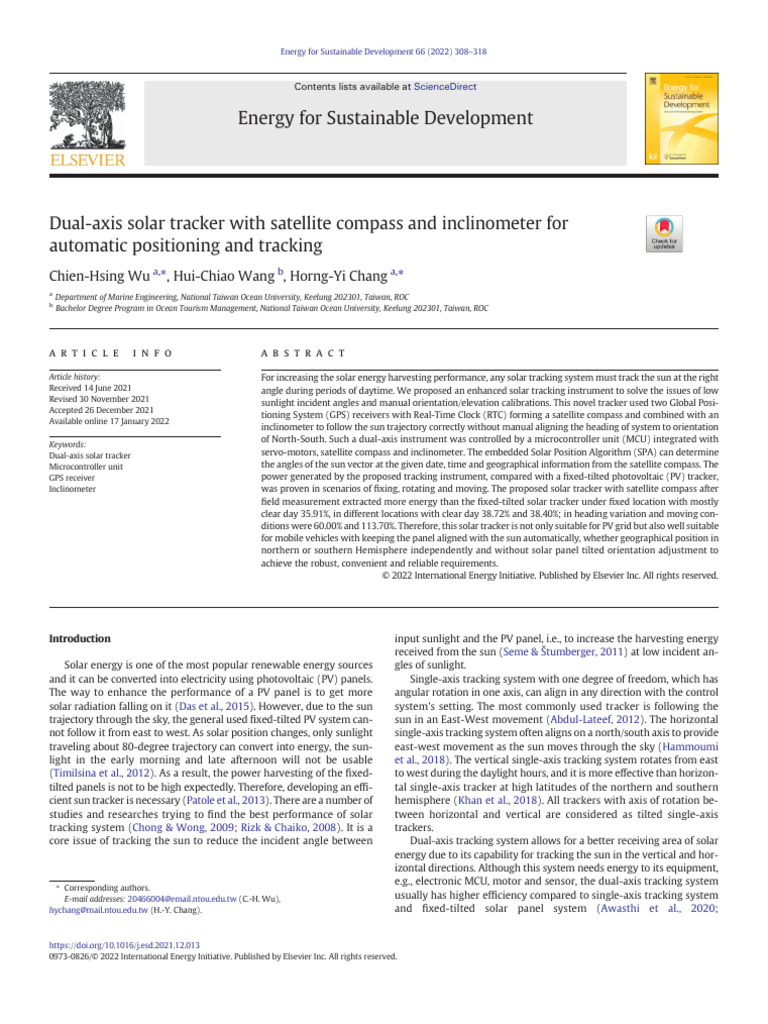 Dual-Axis Solar Tracker With Satellite Compass and Inclinometer For ...