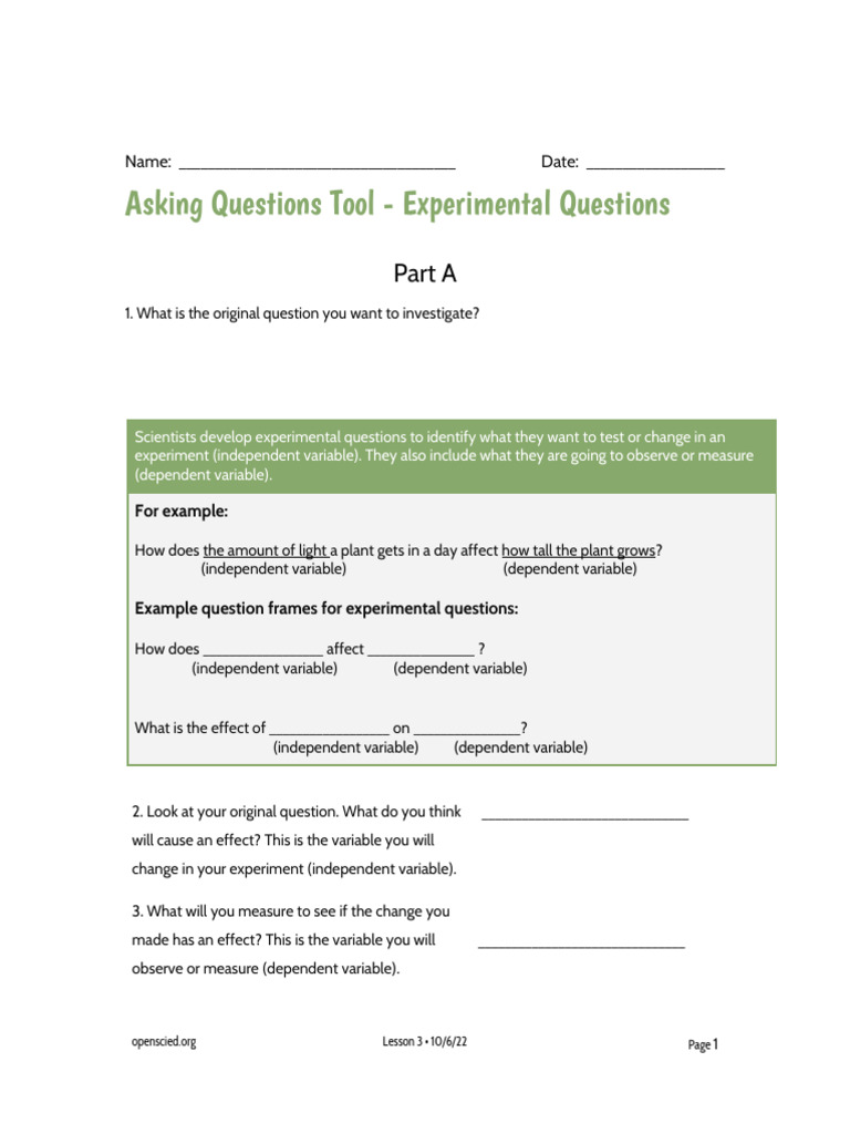 6.1 Lesson 3 Handout Asking Questions Tool | PDF