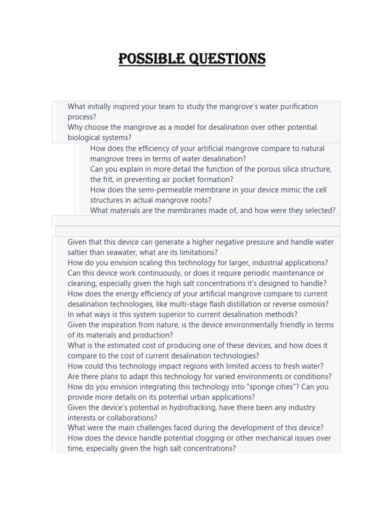 Possible Questions | PDF