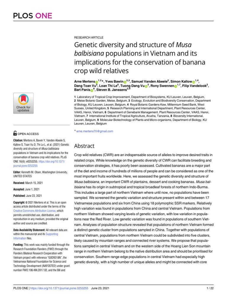 Genetic Diversity and Structure of Musa Implications For The ...