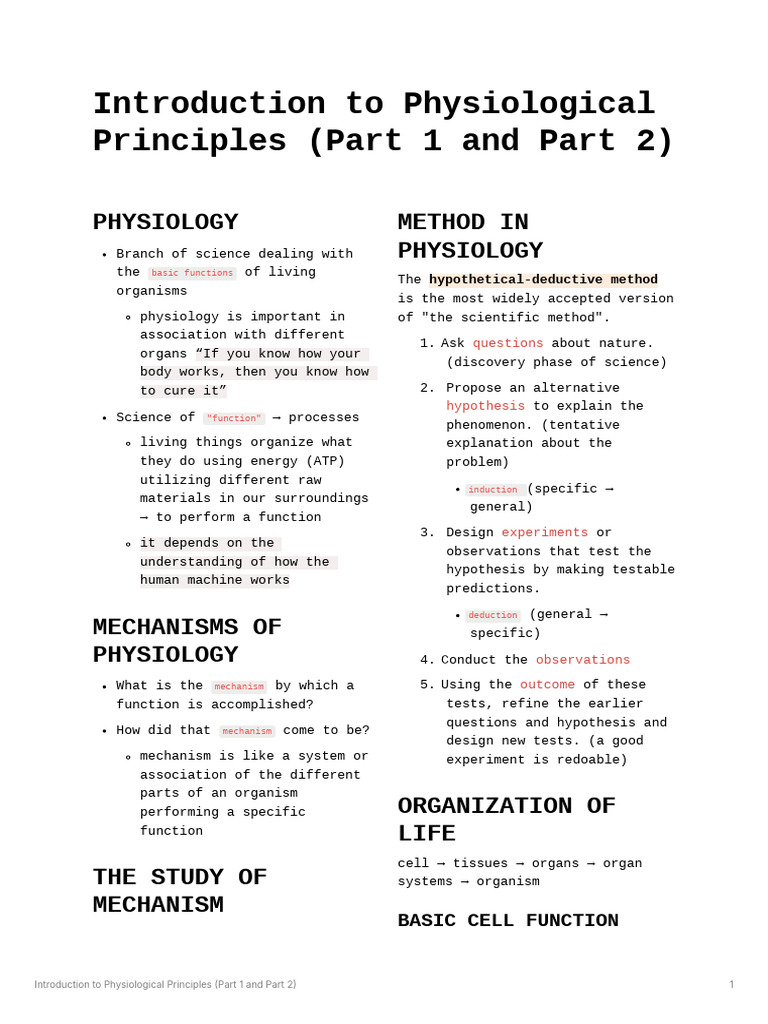 LESSON 1 - Introduction To Physiological Principles | PDF