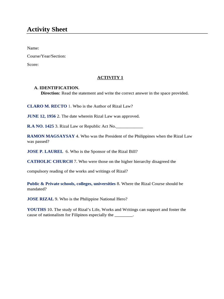 Activity Sheet - 1 | PDF