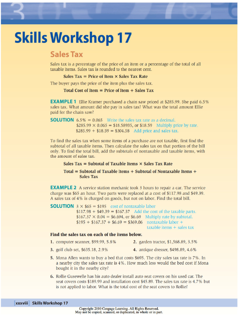 Skills Workshop 17 - Sales Tax | PDF