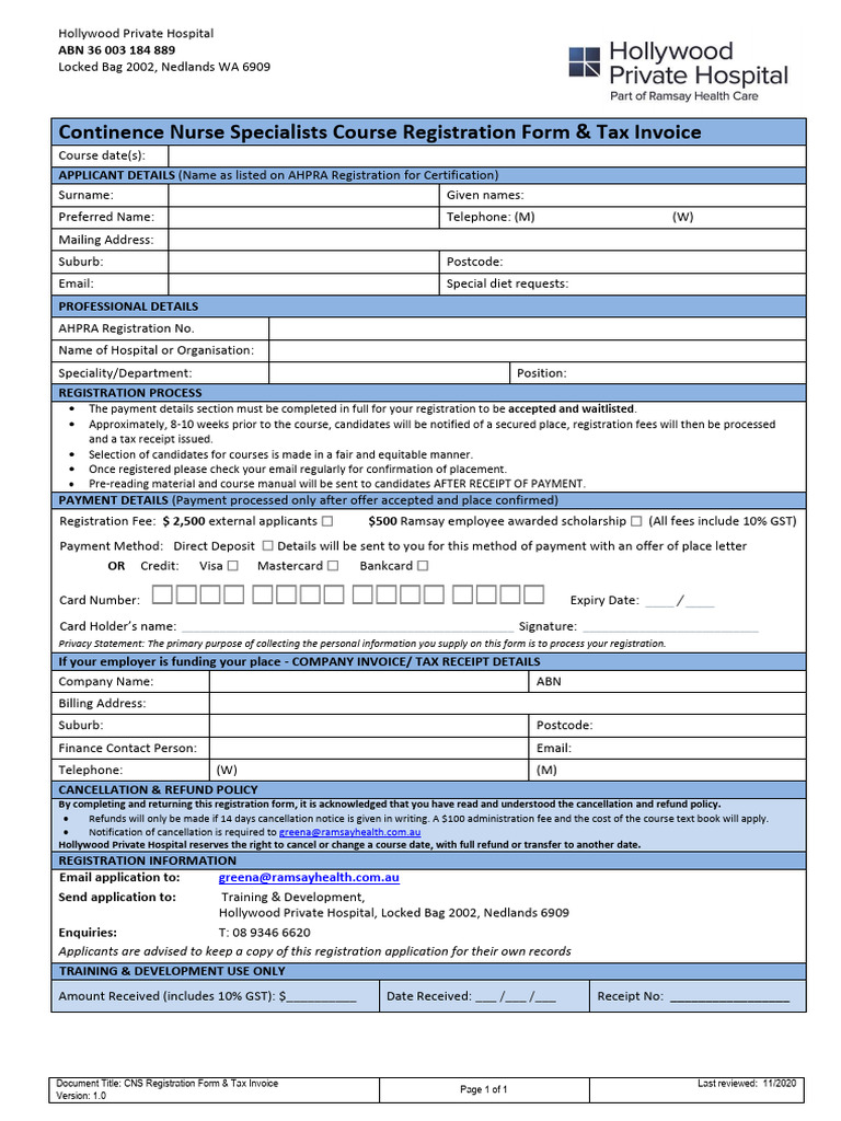 CNC Course Registration Form and Tax Invoice | PDF