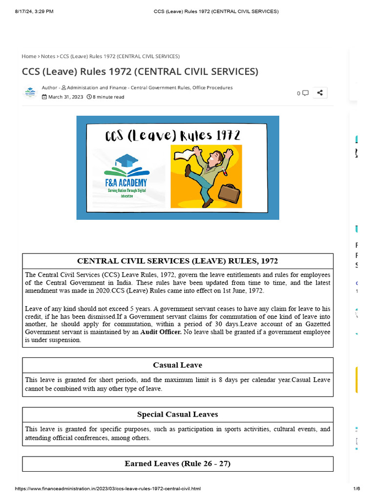 Ccs (Leave) Rules 1972 (Central Civil Services) | PDF