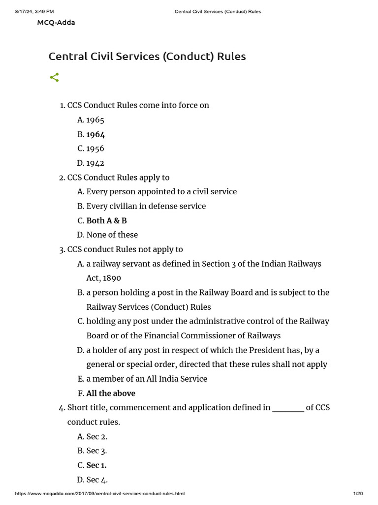 Central Civil Services (Conduct) Rules | PDF