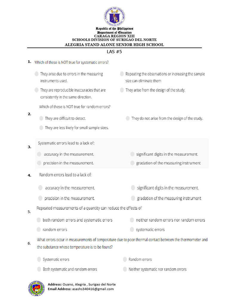 Las 5 Experimental Errors Pdf