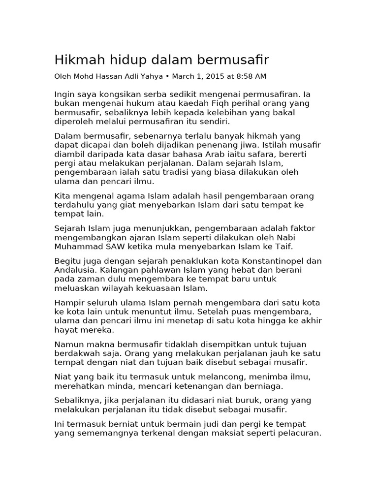 Hikmah Hidup Dalam Bermusafir | PDF