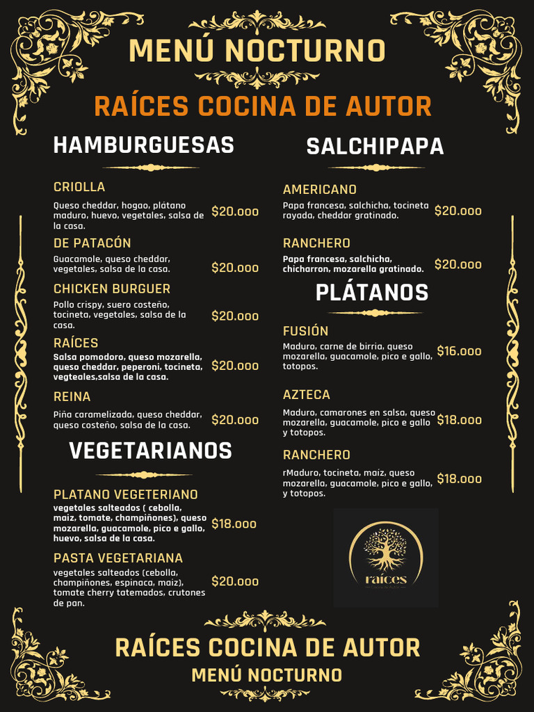 Menú Nocturno Raíces Cocina de Autor | PDF | Cocina occidental | Cocina ...