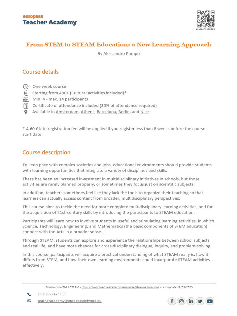 From STEM To STEAM Course by Europass | PDF