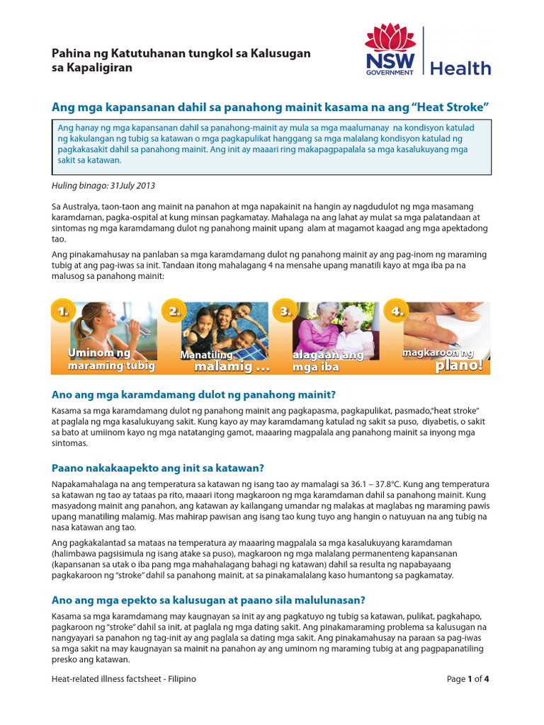 Heat Related Illness Factsheet - Filipino | PDF