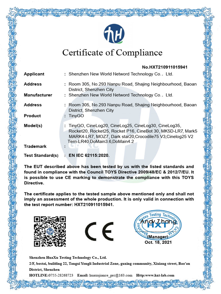 CE Certification 无人机EN62115证书 GEPRC New Version | PDF