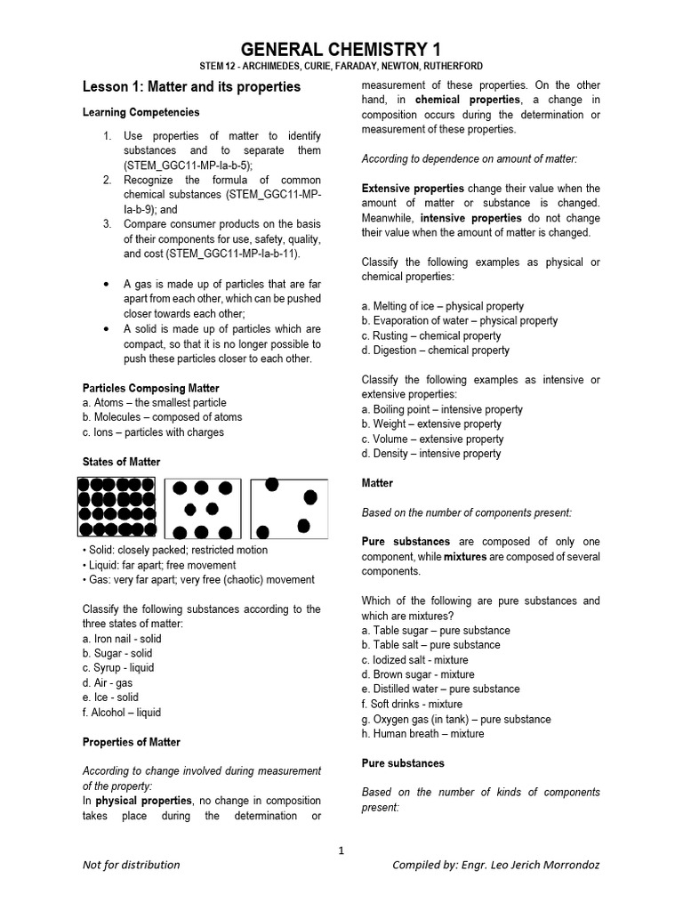 General Chemistry 1 Lesson 1 3 Notes | PDF