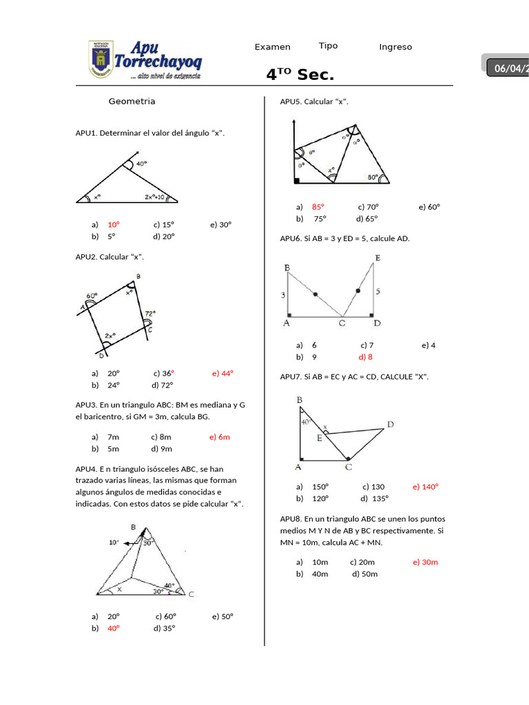 4TO (Geo y Trigo) APU EXAMEN | PDF