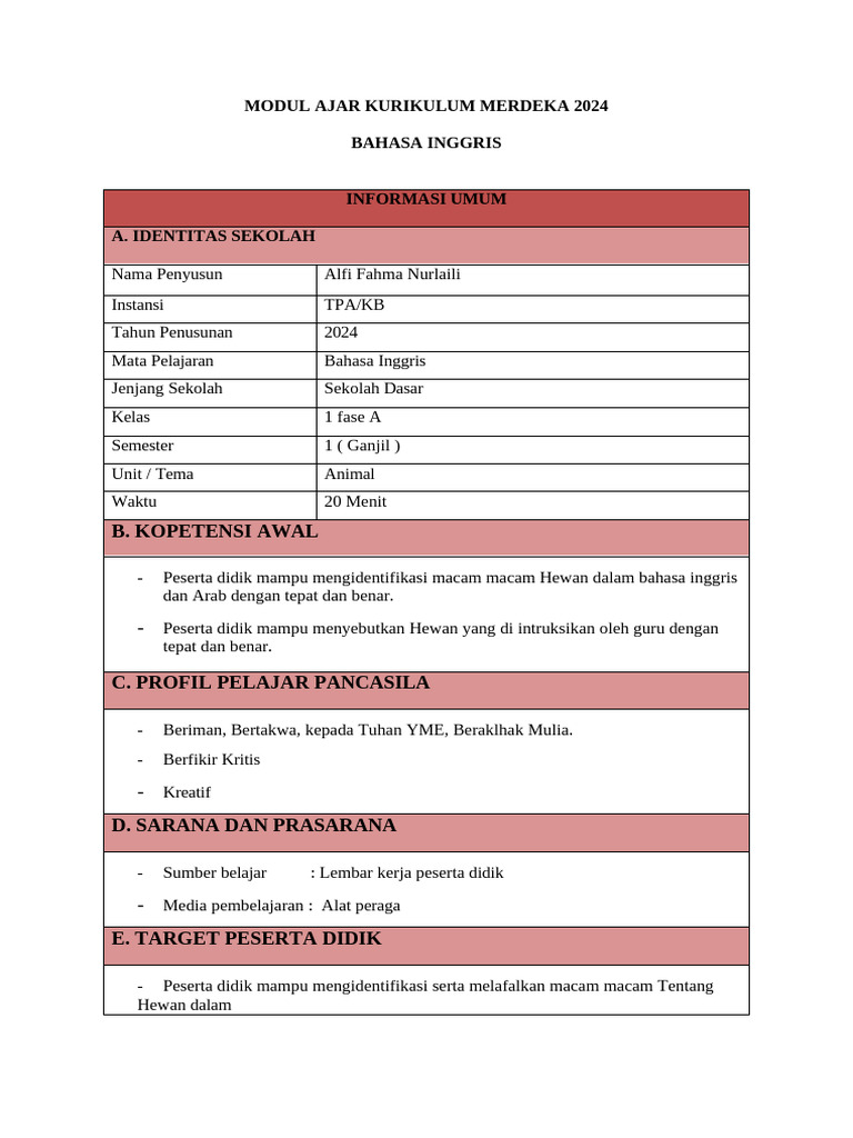 Modul Ajar TPQ | PDF