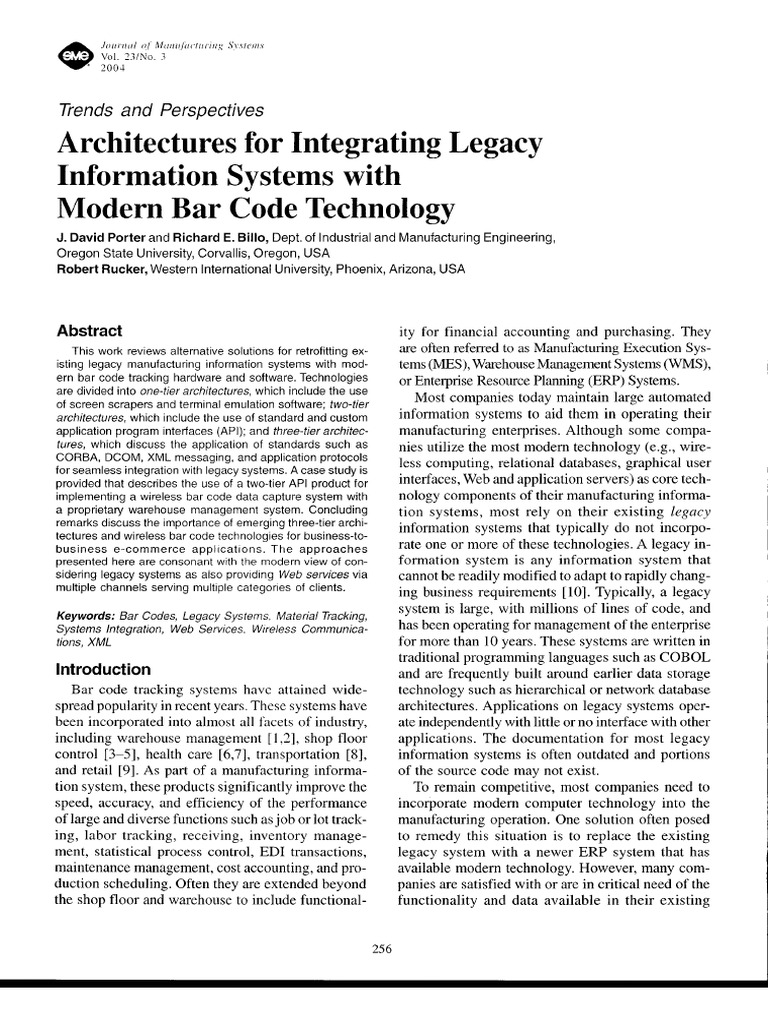 Architectures For Integrating Legacy Information Systems With Modern Bar Code Technology OK | PDF