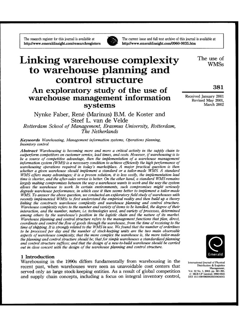 Linking Warehouse Complexity To Warehouse Planning and Control Structure OK | PDF